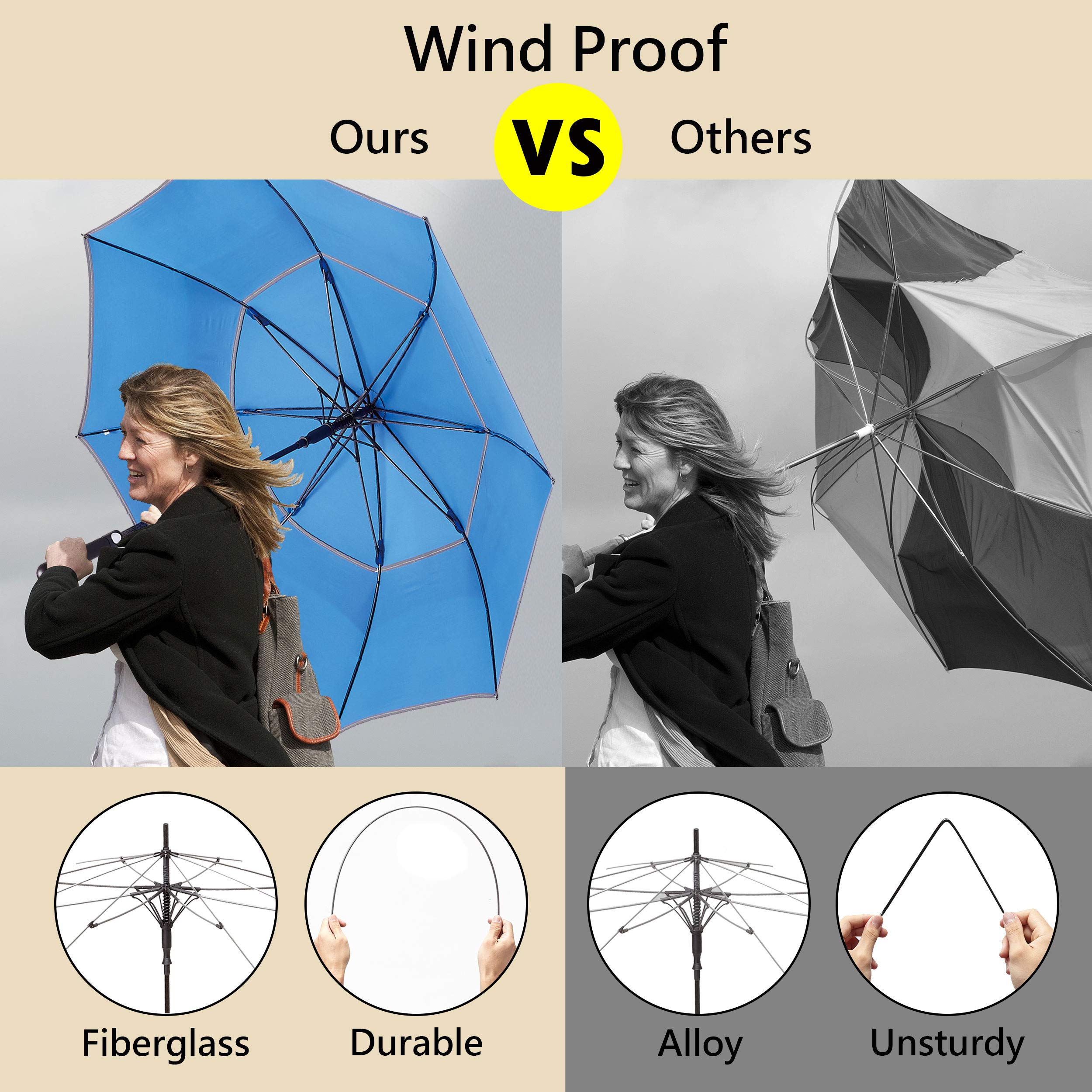 HOSA 54/68 Inch Automatic Open Golf Umbrella, Durable Extra Large Stick Umbrella, Windproof Water Resistant, Double Canopy, UV Protection, Multiple Colors for Men Women