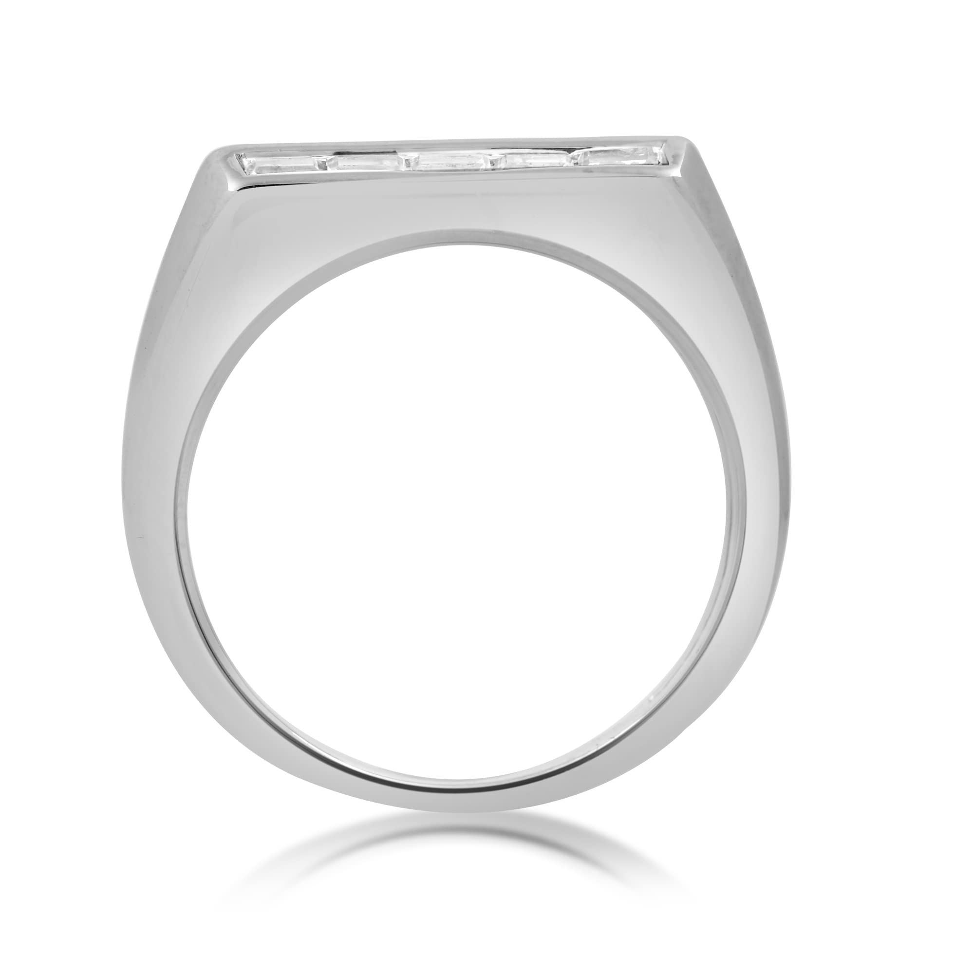 Jewelili Sterling Silver 2.5x1.25 MM Baguette and Round Created White Sapphire Engagement Ring, Size 7