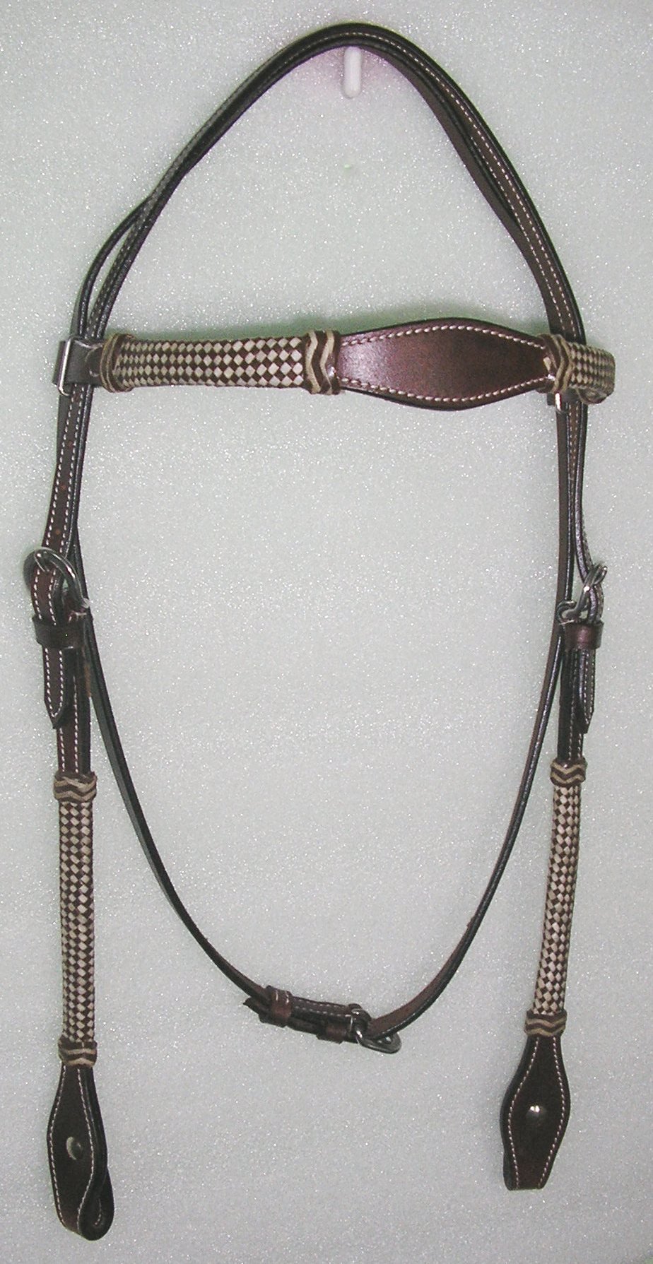 GSk Reitsports New Premium Leather Western Headstall Curved Brown/Natural Knotted by Raw Hide Brow Band Brown Headstall
