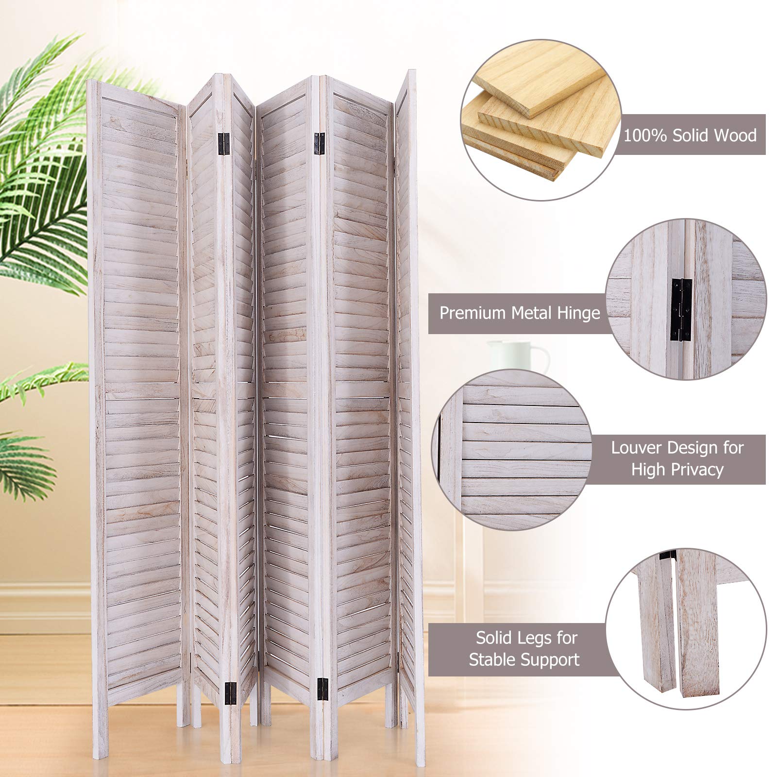 Happygrill 6-Panels Wooden Room Divider Folding Privacy Room Dividers Screen for Home Office, 5.5 Ft Tall