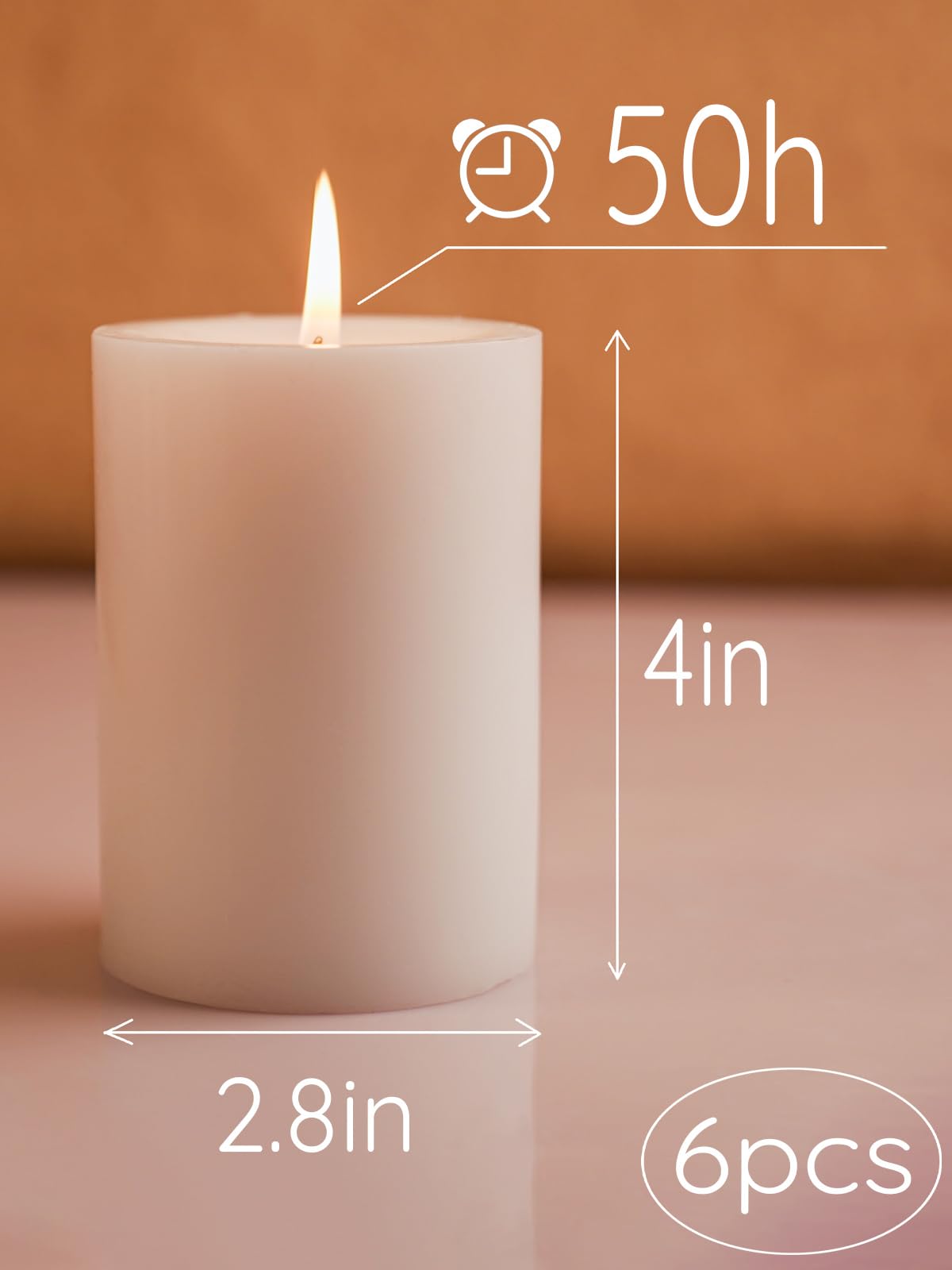 White Pillar Candles Set of 6,Unscented Pillar Candles Bulk-2.8x4in,420 Hours Long Burning Smokeless Pillar Dinner Candles,Dripless Large Round Candle for Wedding, Home Dinner, Parties, Spas