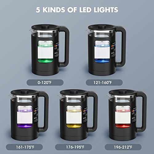 Smart Electric Kettle Quiet Glass Electric, Prevent Limescale Ruste Lnner Liner Base,Keep Warm Tea Kettle & Hot Water Boiler,Temperature Control with 5 Presets,Auto Shutoff and Boil-Dry Protection