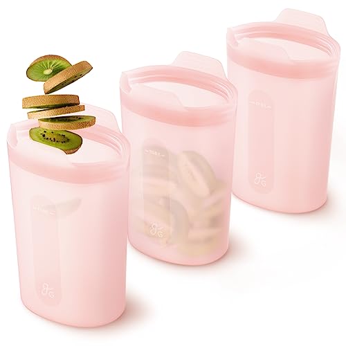 Greater Goods Reusable Silicone Containers for Food Storage, BPA- Free, Microwave, and Oven Safe, Pink, 16 Oz (1 Set of 3)
