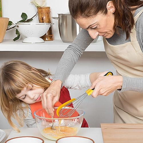 Maxjoy Silicone Whisk,Silicone Whisks for Cooking Non Scratch,Wisking Tool Metal Wire Silicone Stainless Steel Wisk for Kitchen Egg Bread Mixing,Small Mini Heat Resistant Whisk,Yellow & Black