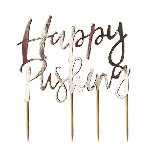 Ginger Ray Gold Foiled Happy Pushing Baby Shower Cake Decoration Party Cupcake Toppers 1 Pack