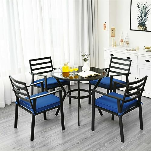 ZHYHSM-111 5PCS Outdoor Patio Dining Chair Table Set Cushioned Sofa Glass Garden