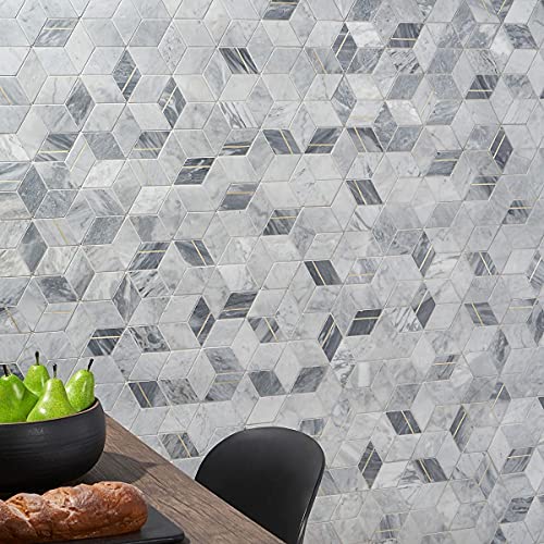 Ivy Hill Tile Utopia Bardiglio 13.58 in. x 11.73 in. Polished Marble and Brass Backsplash, Kitchen, Bathroom Wall Mosaic Tile (1.11 Sq. Ft. Sheet)