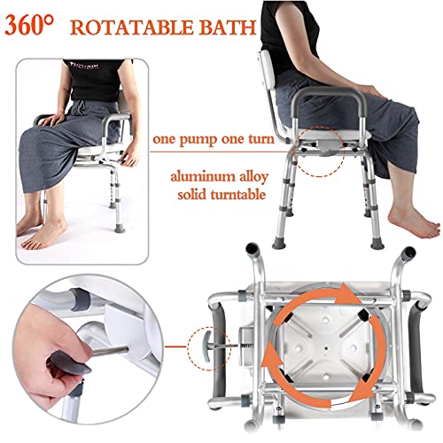 PAYRFV Pivoting Swivel Shower Chair for Elderly Seniors, 360° Bathtub Seat with Arms and Back Bath Stool Aid with Swivel Seat, Adjustable Height Shower Bench, Bathroom Bath Chair for Inside Shower