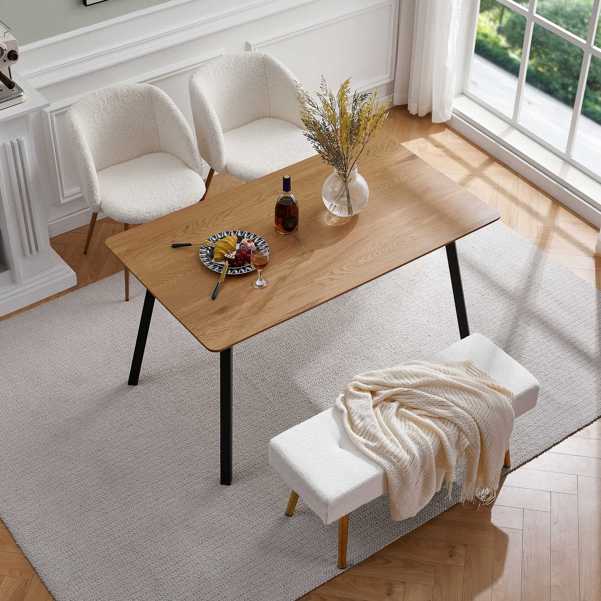Homedot 4 Pieces Dining Room Set for 4, Modern Engineered Wood Table Rectangular with Upholstered Arm Chair Ergomic Design and Elegant Velvet Bench for Home,Kitchen,Dining, Sturdy Metal Legs Design