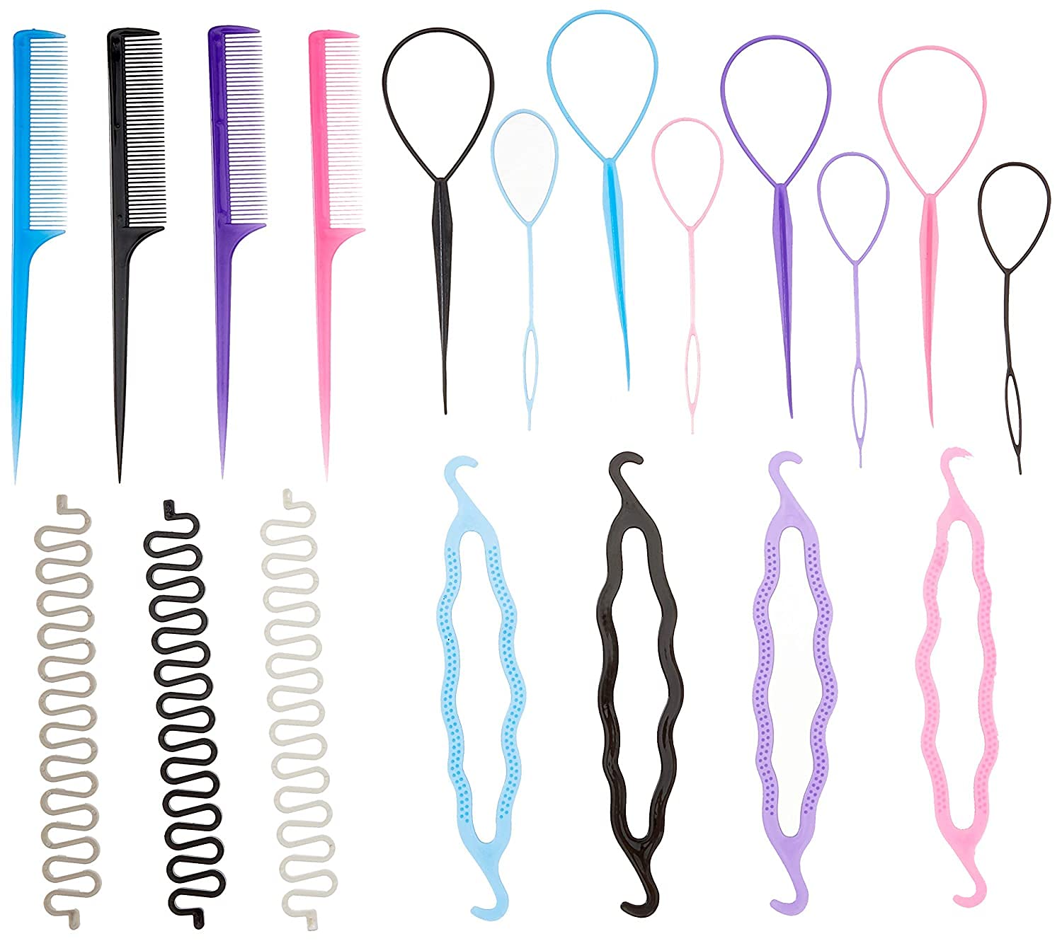 Hair Braiding Tool, DIY Hair Styling Tool Kit Updo Ponytail Maker Accessories Topsy Hair Braid Kit(23P)