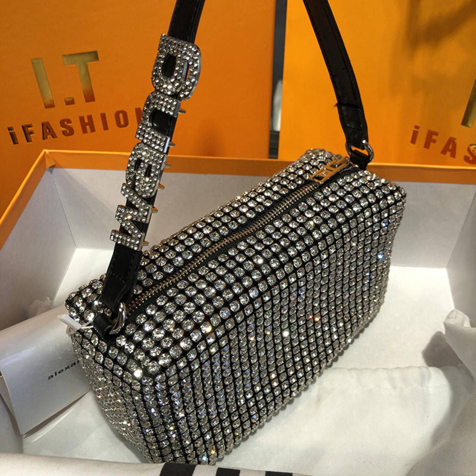 MBETA Rhinestone Bag Women's high-Grade Genuine Leather Chain Hand-held Underarm Bag