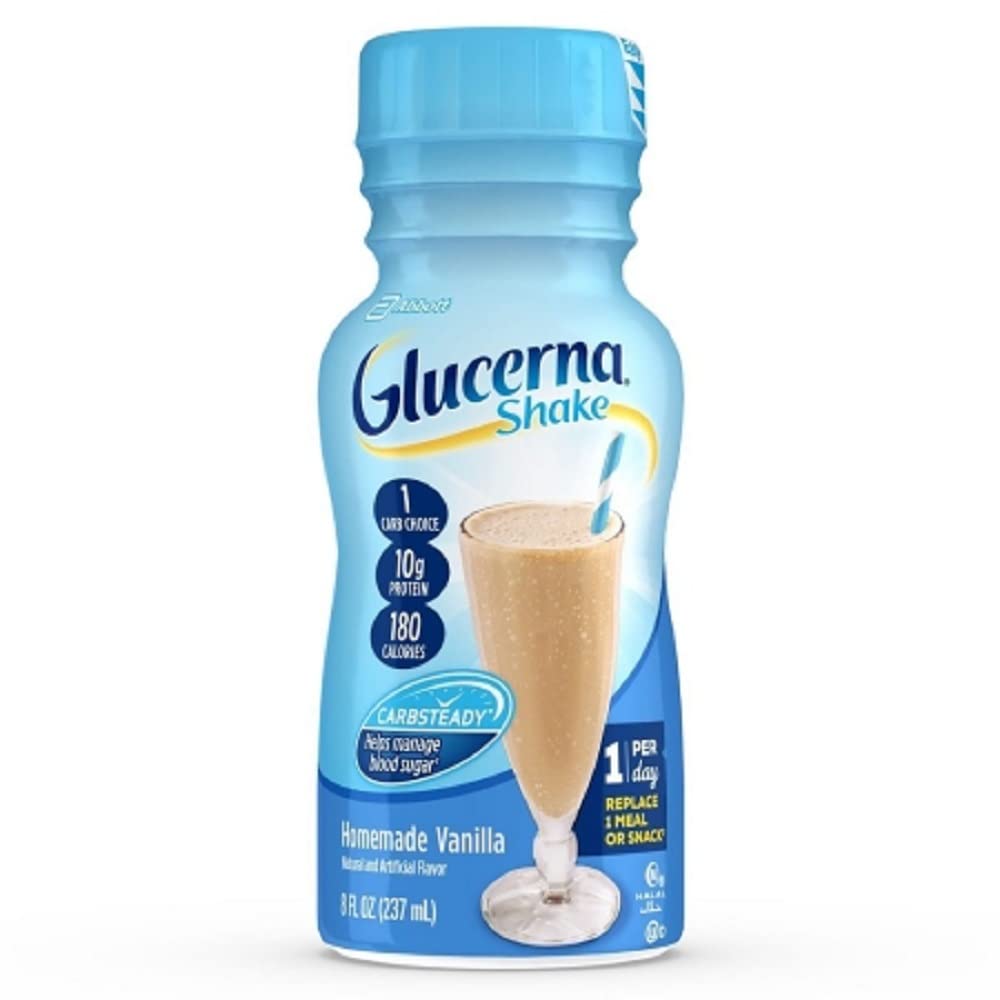 Glucerna Nutritional Shake, Diabetic Drink to Support Blood Sugar Management, 10g Protein, 180 Calories, Homemade Vanilla, 8-fl-oz Bottle, 6 Count