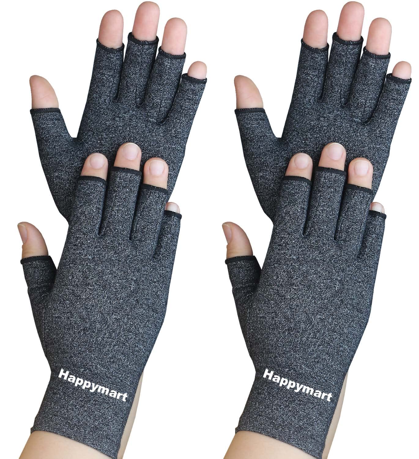 Happymart 2 Pairs Arthritis Gloves, Hand Compression Gloves for Rheumatoid, Pain Relief, Carpal Tunnel, Swelling, Joint Support, Driving Fingerless Gloves for Women Men (Black, Medium)