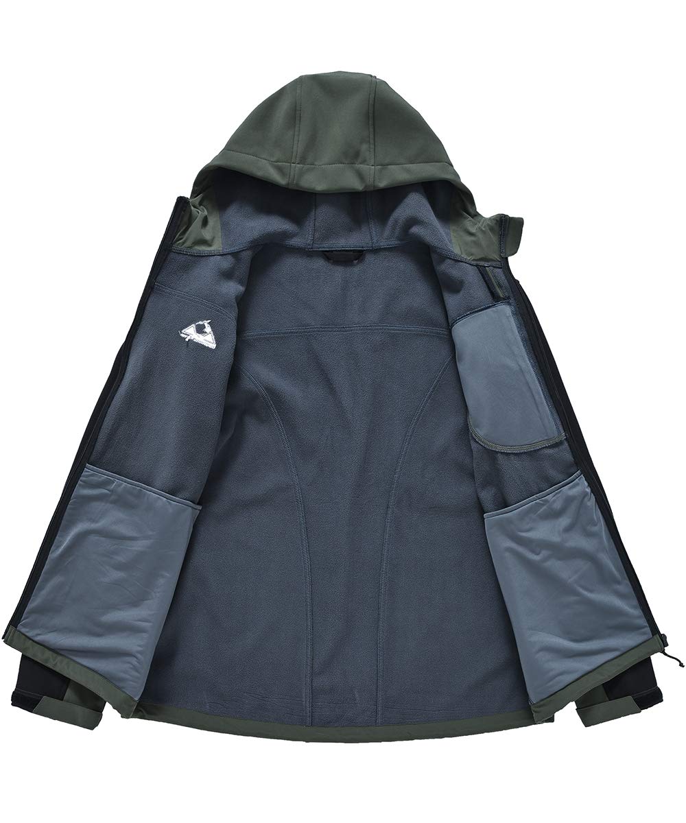 Gopune Men's Hooded Softshell Jacket Waterproof Windproof Tactical Hiking Jacket (Army green,M)