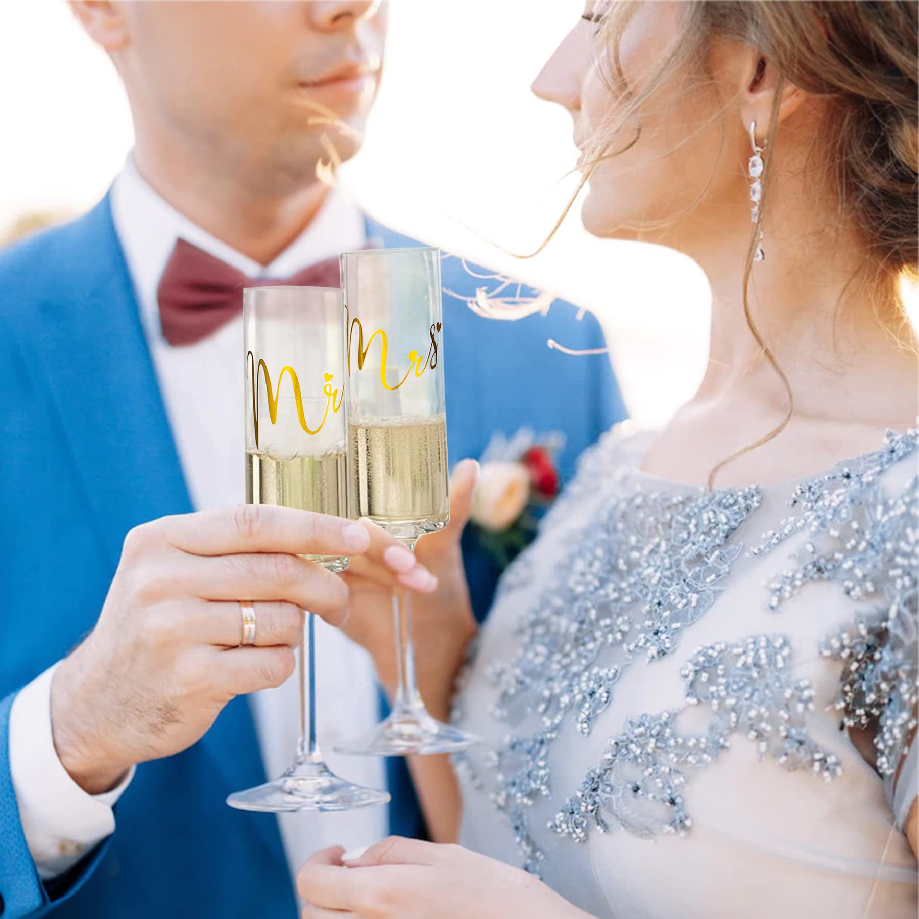 iooiluxry Wedding Cake Knife and Server Set, Mr and Mrs Champagne Flutes Wedding Glasses for Bride and Groom, Cake Cutting Set for Wedding Bridal Shower Gifts