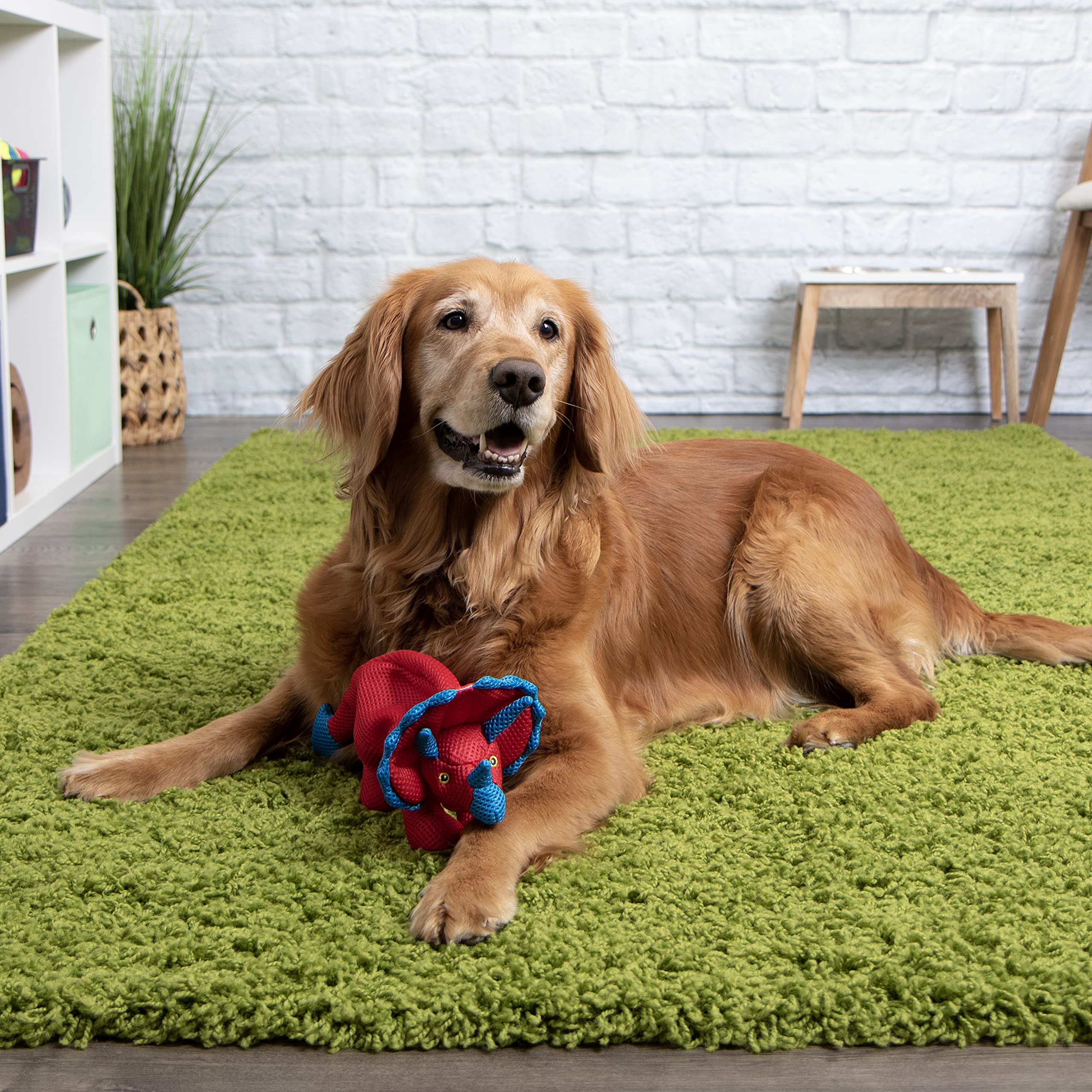 goDog Double Chew Guard Mesh Dinos Spike Squeaky Dog Toy - Green, Small