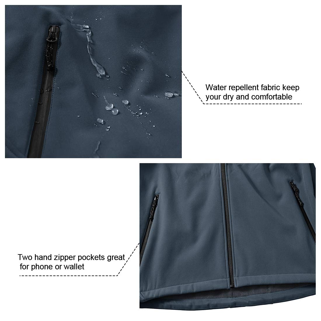 Gopune Windproof Softshell Fleece Lined Jacket Winter Outdoor Hooded Coat (Grey,L)