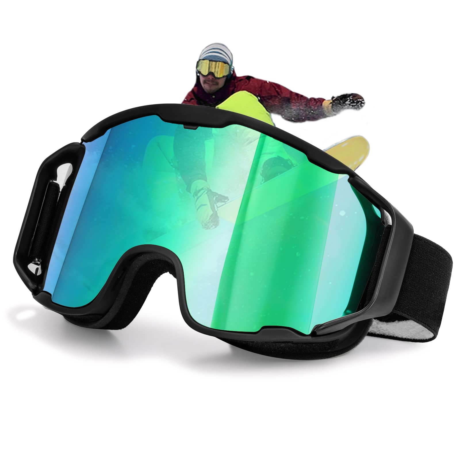 JiaTeums Men's and Women's Ski Snowboard Goggles, Anti-Fog, Adjustable, UV Protection