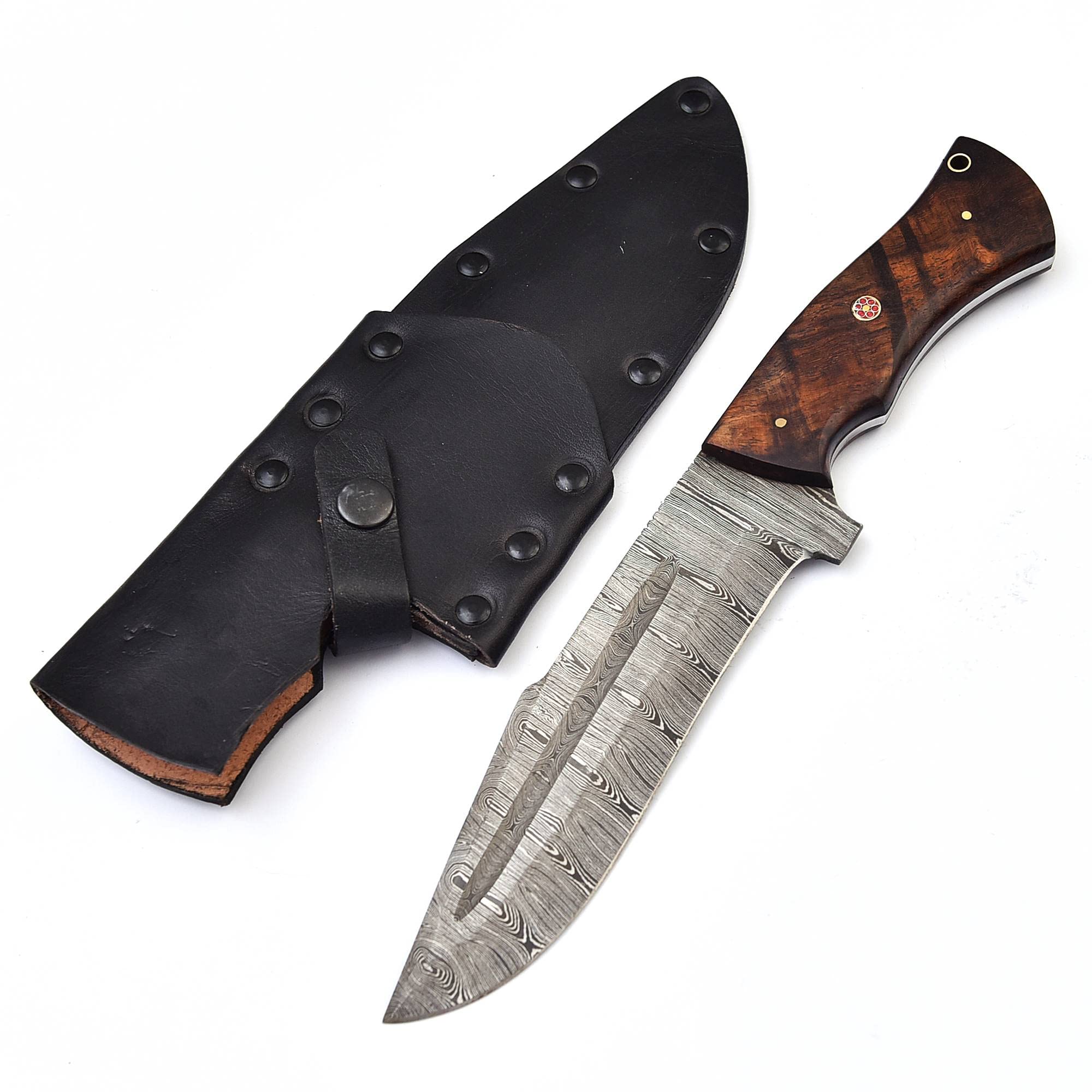 Knife Stack Handmade Damascus Knife for Hunting & Camping | 11 Inches Fixed Blade with Rose Wood Handle Knife with Sheath for Survival & Hunting