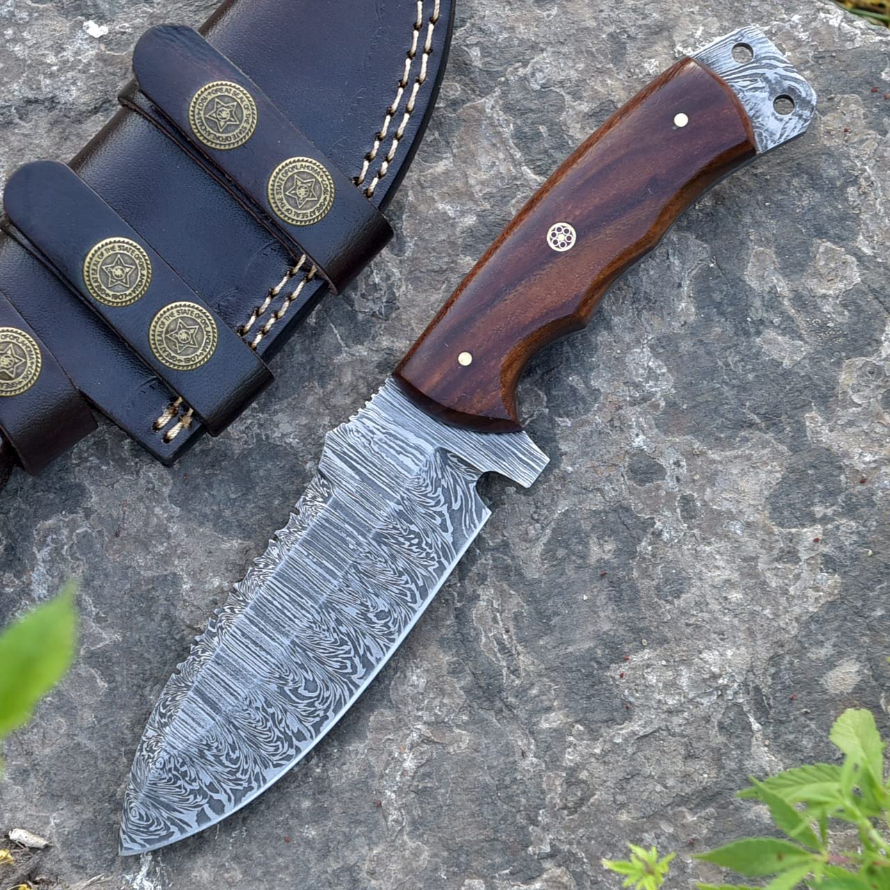 Grace Knives Handmade Damascus Steel Knife Fixed Blade Hunting Knife 9 Inches with Leather Sheath G-2019