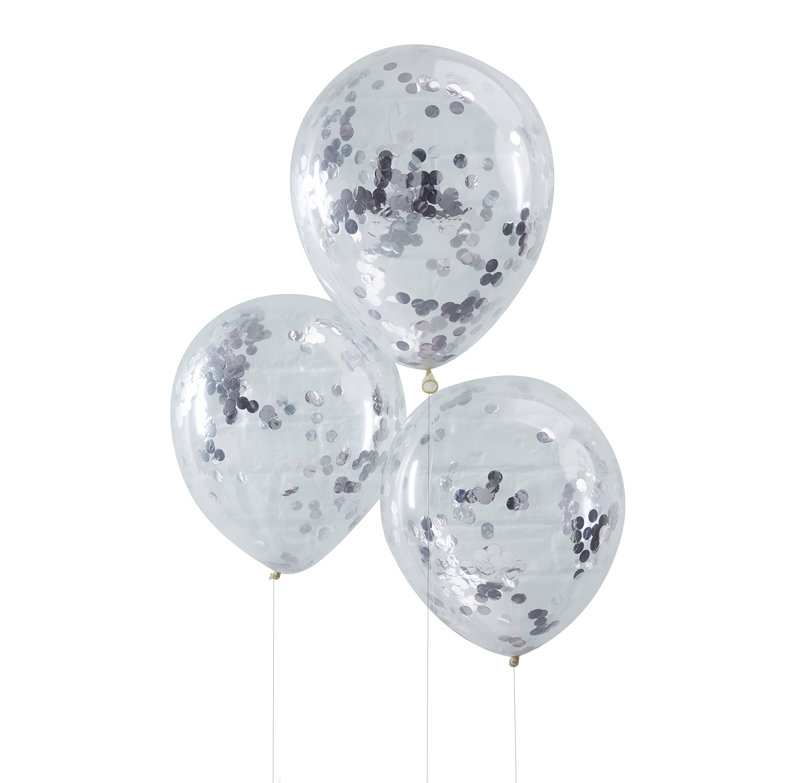 Ginger Ray Silver Confetti Filled Clear Party Balloons X 5 Party Decorations- Pick And Mix