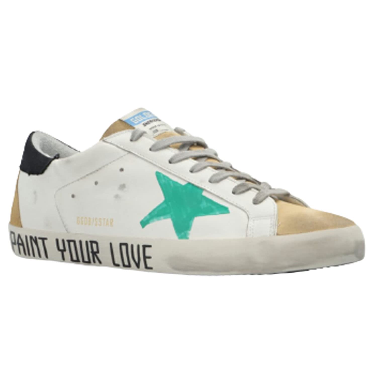 Golden Goose Super-Star Leather Upper Serigraph Star Suede Spur Canvas Heel Serigraph Mens Sneakers-42 White
