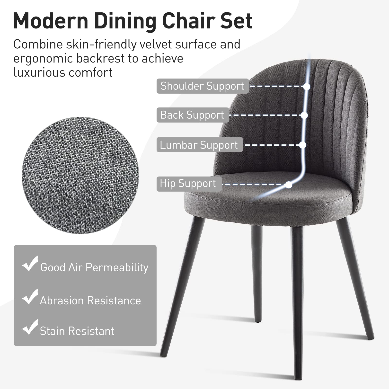 Giantex Set of 4 Modern Velvet Dining Chairs, Multipurpose Mid-back Armless Accent Chairs, Side Chair Set w/Beech Wood Legs, Perfect for Dining Room, Kitchen, Living Room, Grey
