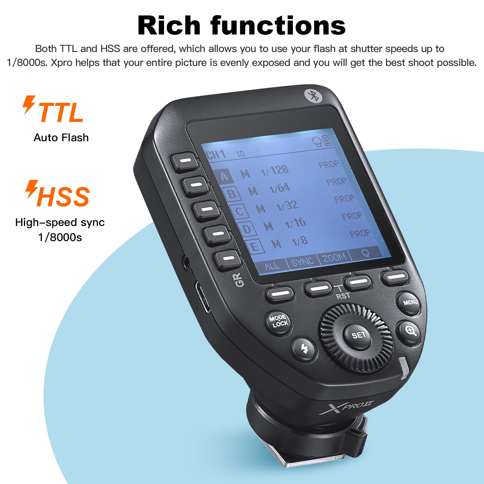 Godox XProII-O TTL Wireless Flash Trigger Transmitter Compatible for Olympus/Panasonic Cameras,2.4G 1/8000s HSS,Bluetooth Connection,New Hotshoe Locking,16 Groups and 32 Channels