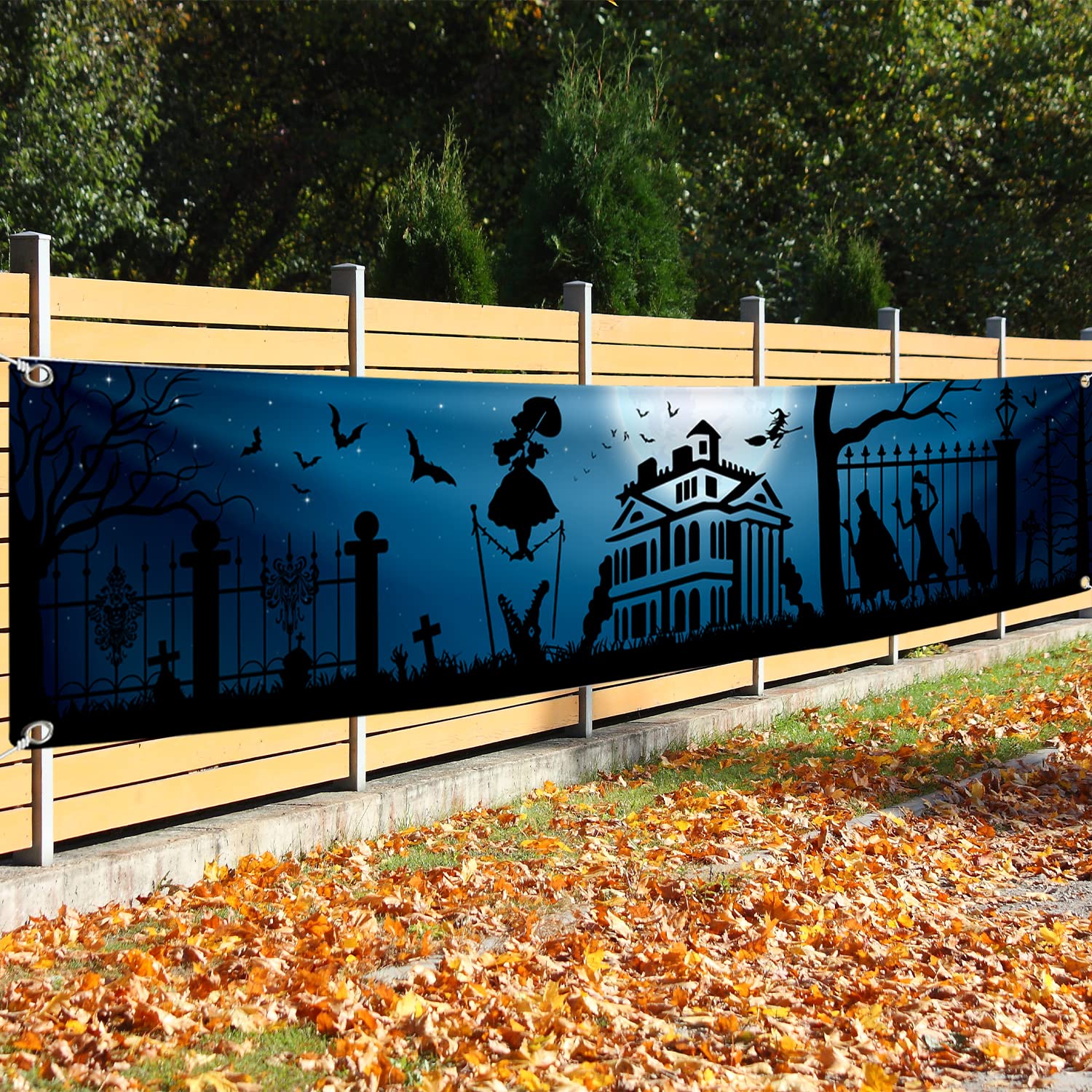 Haunted Mansion Decoration,Halloween Party Supplies Hitchhiking Ghosts Yard Sign Banner for Happy Halloween Party Decoration