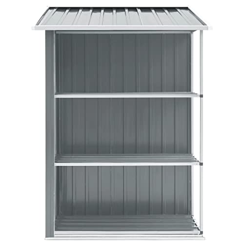 vidaXL Outdoor Storage Shed, Garden Shed with Rack, Metal Storage Shed, Backyard Shed for Patio Lawn Bicycles Gardening Tools Lawn Mowers, Gray
