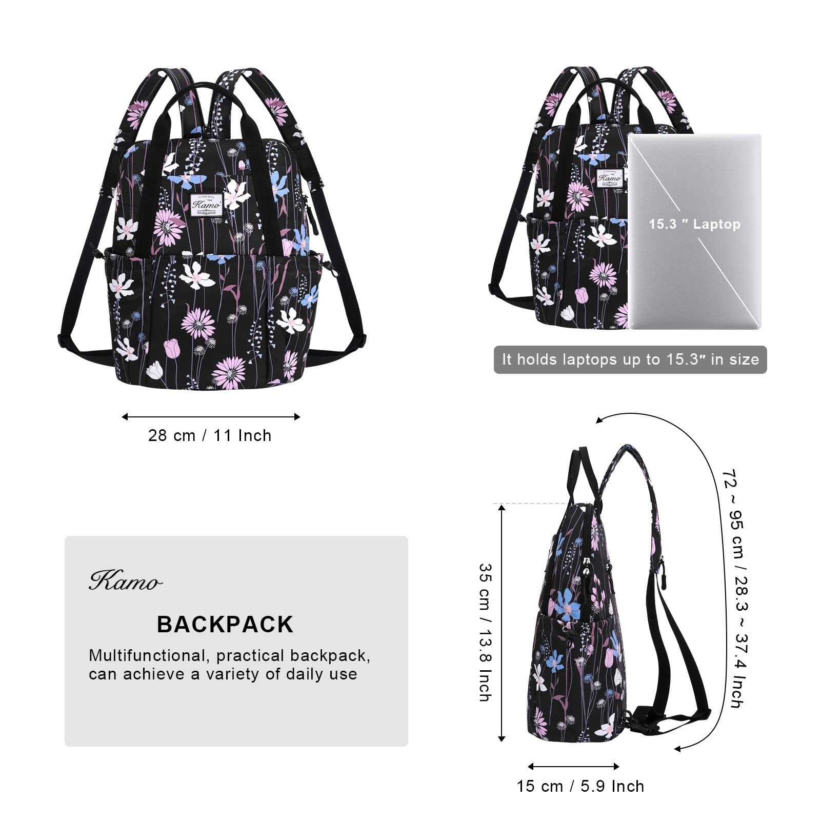 Kamo Women Fashion Backpack Purse Multi Pockets Original Print Daypack Casual Sling Bag for Women