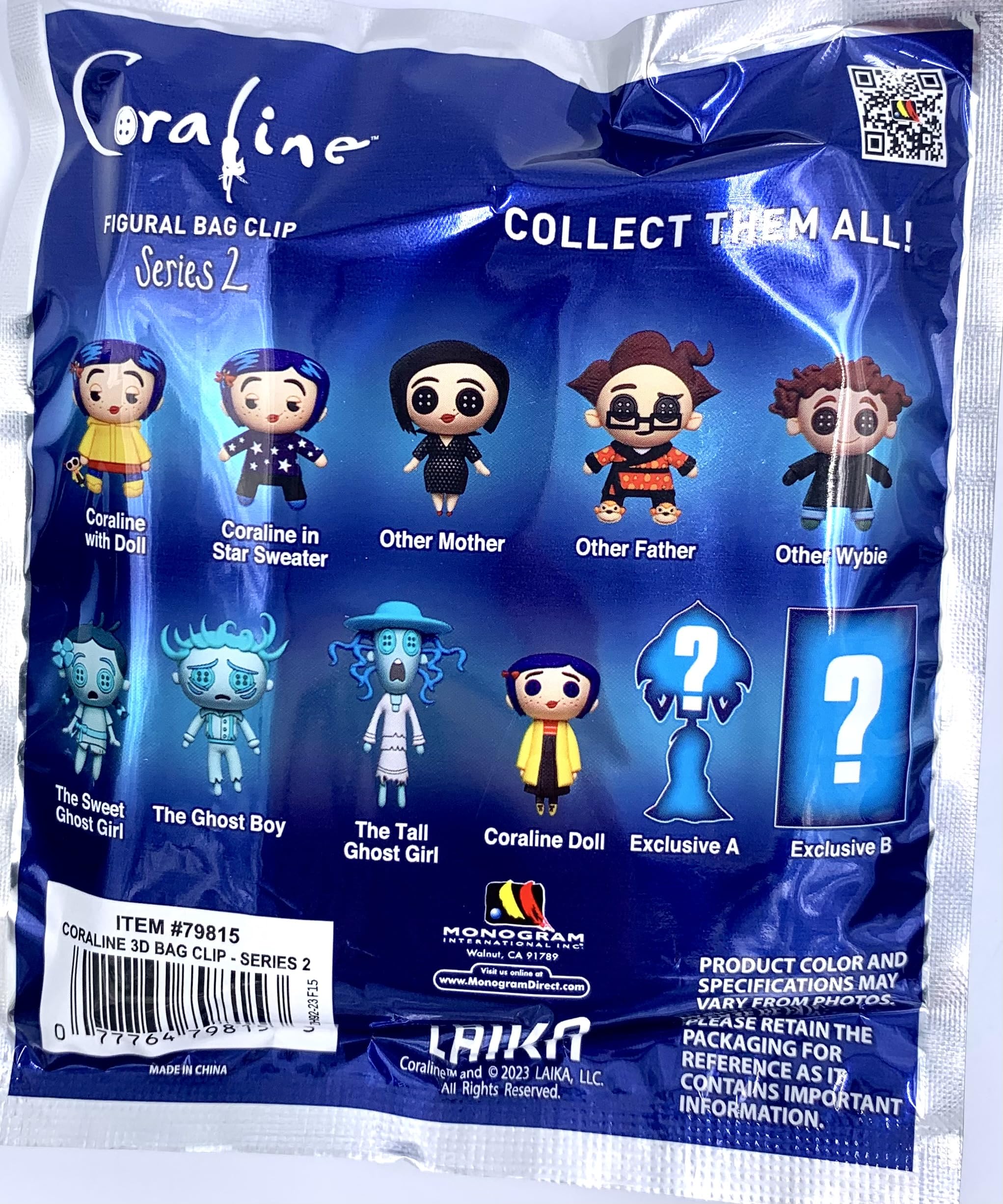Monogram Coraline Figural Bag Clip Series 2-3D Foam Figural Bag Clip in Blind Bag, Multicolor, 2.5"