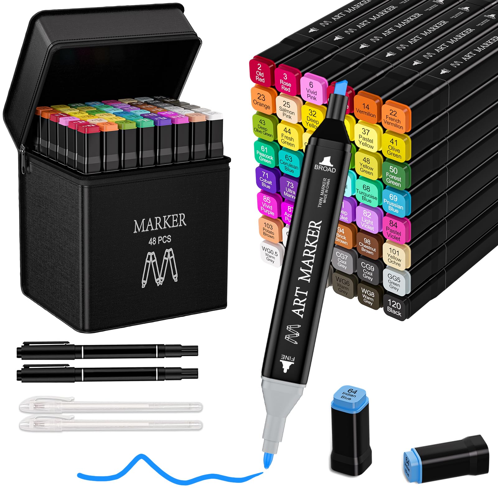 Spriak Alcohol Markers, 48 Colors Dual Tip Art Markers Set for Kids Adult Coloring, Sketching Drawing Permanent Coloring Markers, Alcohol Based Markers Artist Pens With Carry Case (48)
