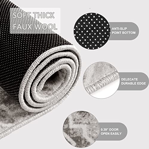 Wonnitar Moroccan Washable Area Rug - 2x3 and 2x4.3 Grey Distressed Entryway Kitchen Rug Non-Slip Modern Geometric Trellis Throw Rug Faux Wool Indoor Floor Carpet for Bedroom Bathroom Laundry