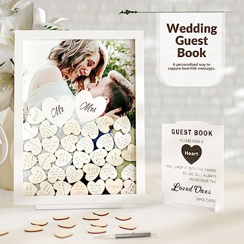 GLM Premium Wedding Guest Book Alternative with Welcome Sign and 85 Hearts - A Perfect Piece to Rustic Wedding Decorations for Ceremony Outside, an Alternative for Your Guest Book Wedding Reception!