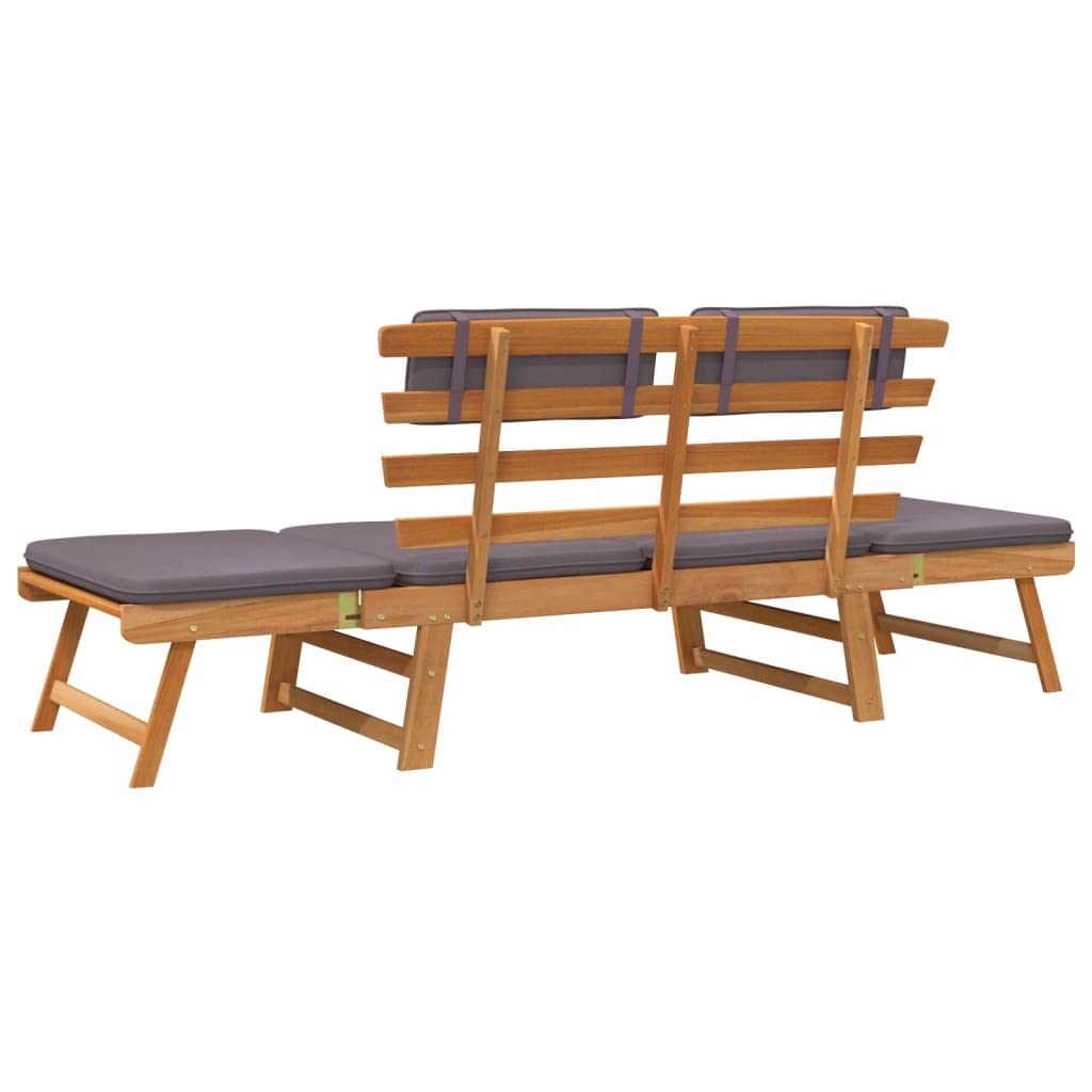 vidaXL 2-in-1 Convertible Outdoor Bench, Patio Daybed, Garden Day Bed, Weather-Resistant Solid Acacia Wood, 26.8" x 74.8" x 29.1" Brown Frame & Dark Gray Cushion