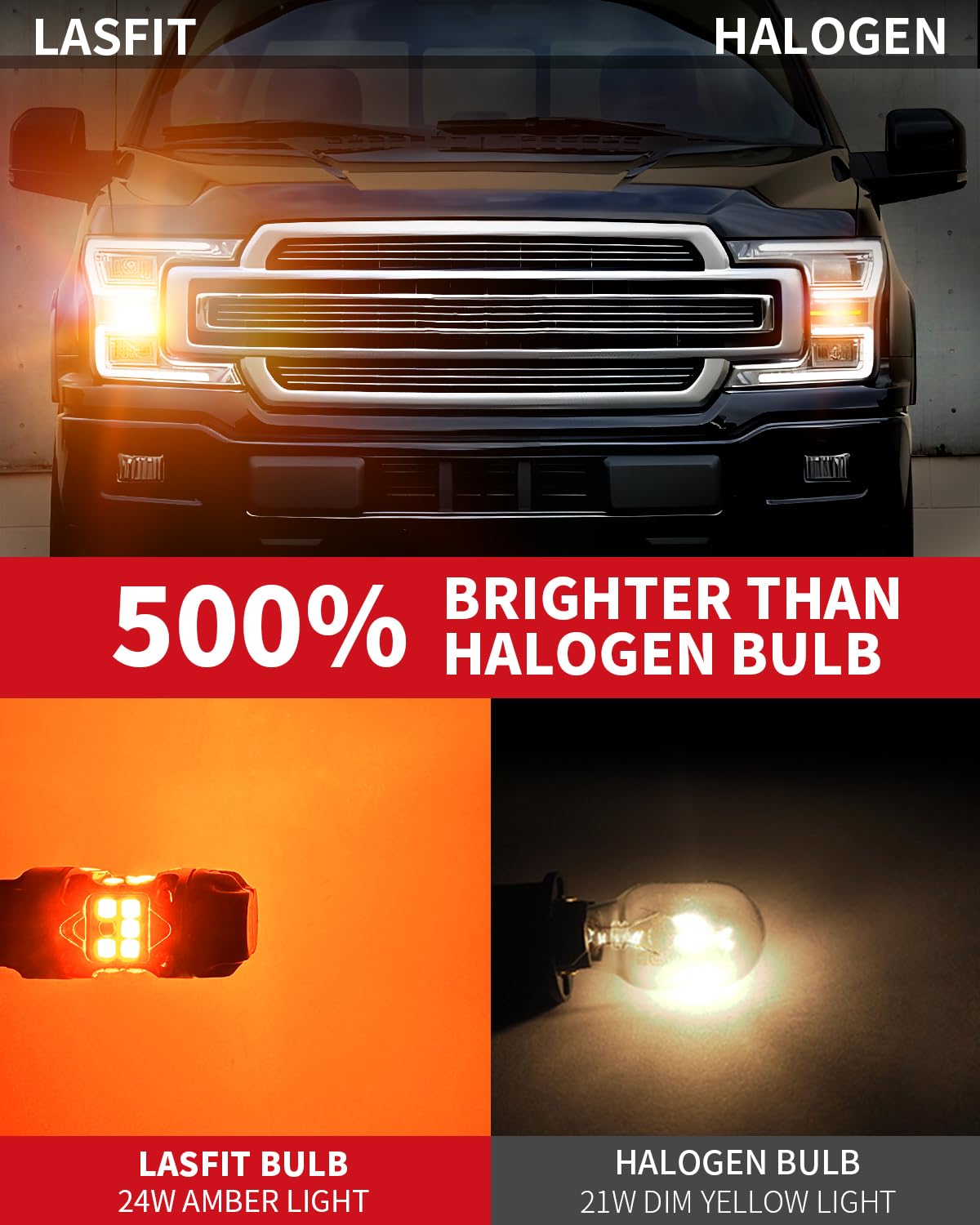 LASFIT 4257 LED Bulb Switchback for 2022 2023 Ford Maverick Accessories XL XLT Front Turn Signal Canbus Ready Built in Resistor Amber Blinker White Daytime Running Light DRL