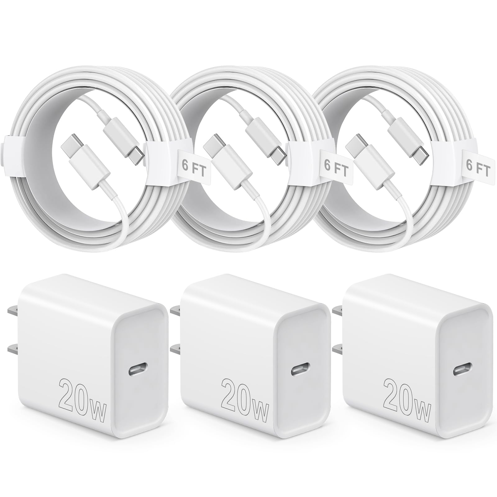iPhone 15 Fast Charger USB C Charger 3-Pack iPad Pro Charger 6FT USB C Wall Charger Compatible with iPhone 15,iPad Pro,iPad Mini 6,iPad Air4,iPad Pro 12.9,iPad Pro 11 inch 2021/2020/2018