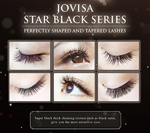 JOVISA Royale Star Black Classic Lash 0.15mm Thickness D Curl Shiny Deep Black Color Semi Permanent Individual Eyelash Extension 16 Rows/Tray (14mm)