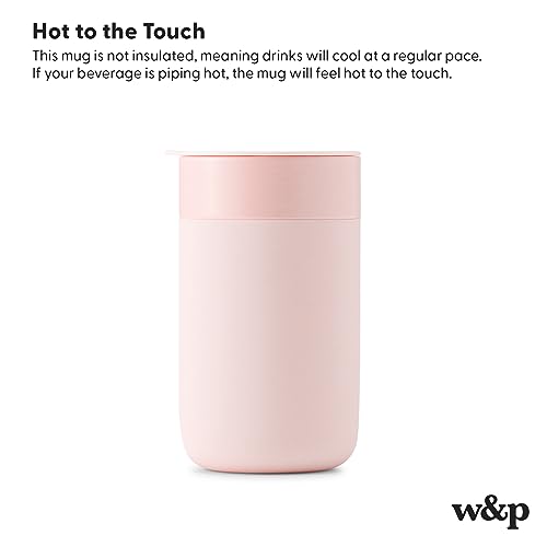 W&P Porter Ceramic Mug w/ Protective Silicone Sleeve, Blush 16 Ounces | On-the-Go | No Seal Tight | Reusable Cup for Coffee or Tea | Portable | Dishwasher Safe
