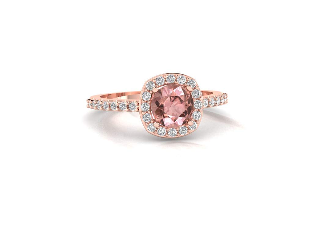 GNG 1.00 Cttw Natural Morganite and Diamond Halo Engagement Ring in 10k Rose Gold (6)