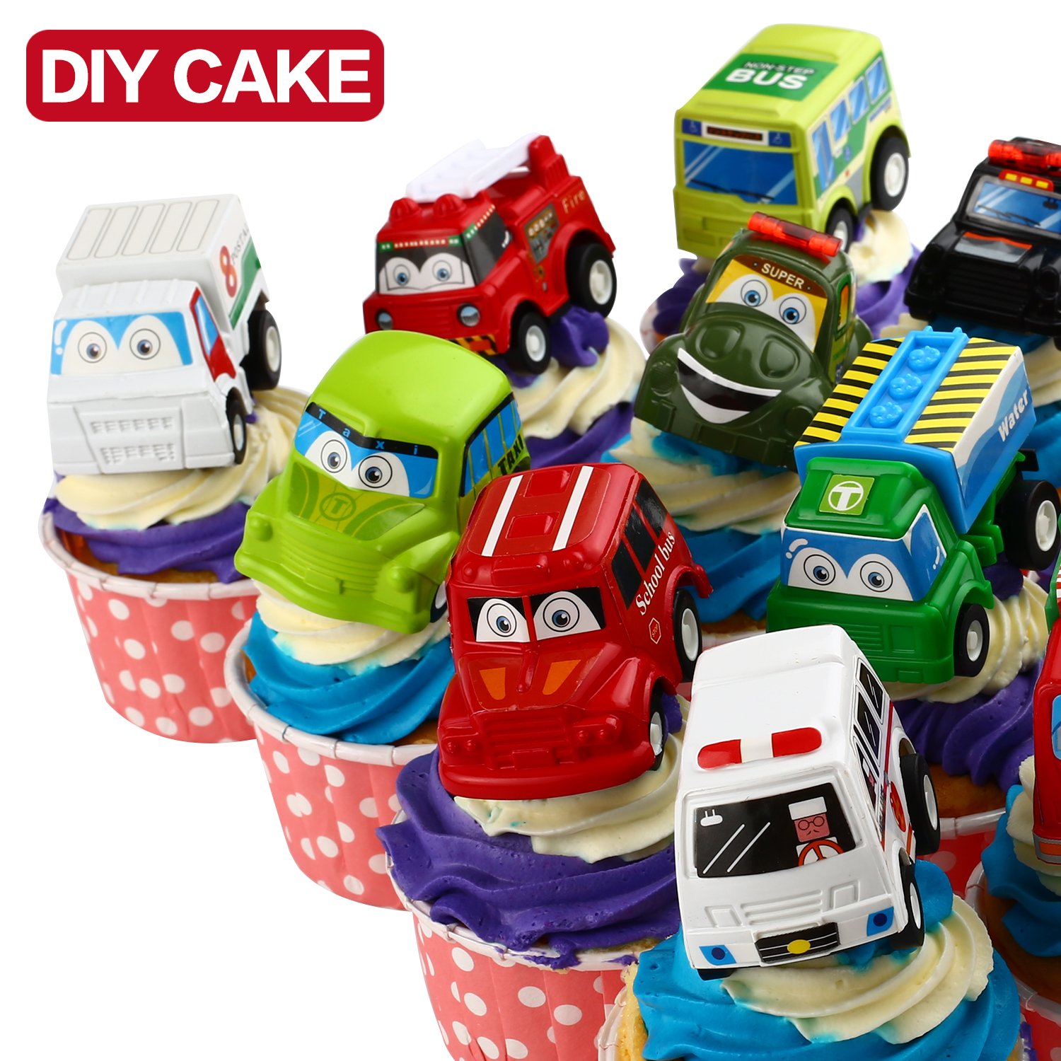 Funcorn Toys Pull Back Car, 12 Pack Assorted Mini Plastic Vehicle Set, Pull Back Truck and Car Toys for Boys Kids Toddler Party Favors,Die Cast Car Toy Play Set