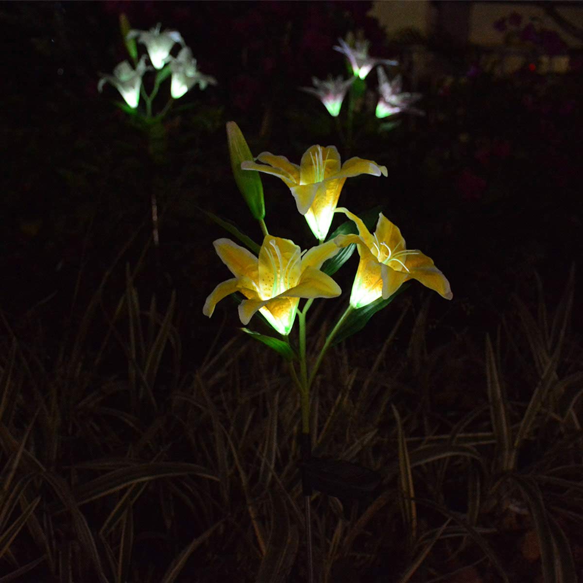 Homeleo Solar Garden Lily Stake Lights, Patio In-ground Lights for Pathway Back Yard Frontyard Gardening Decoration, Yellow Flower