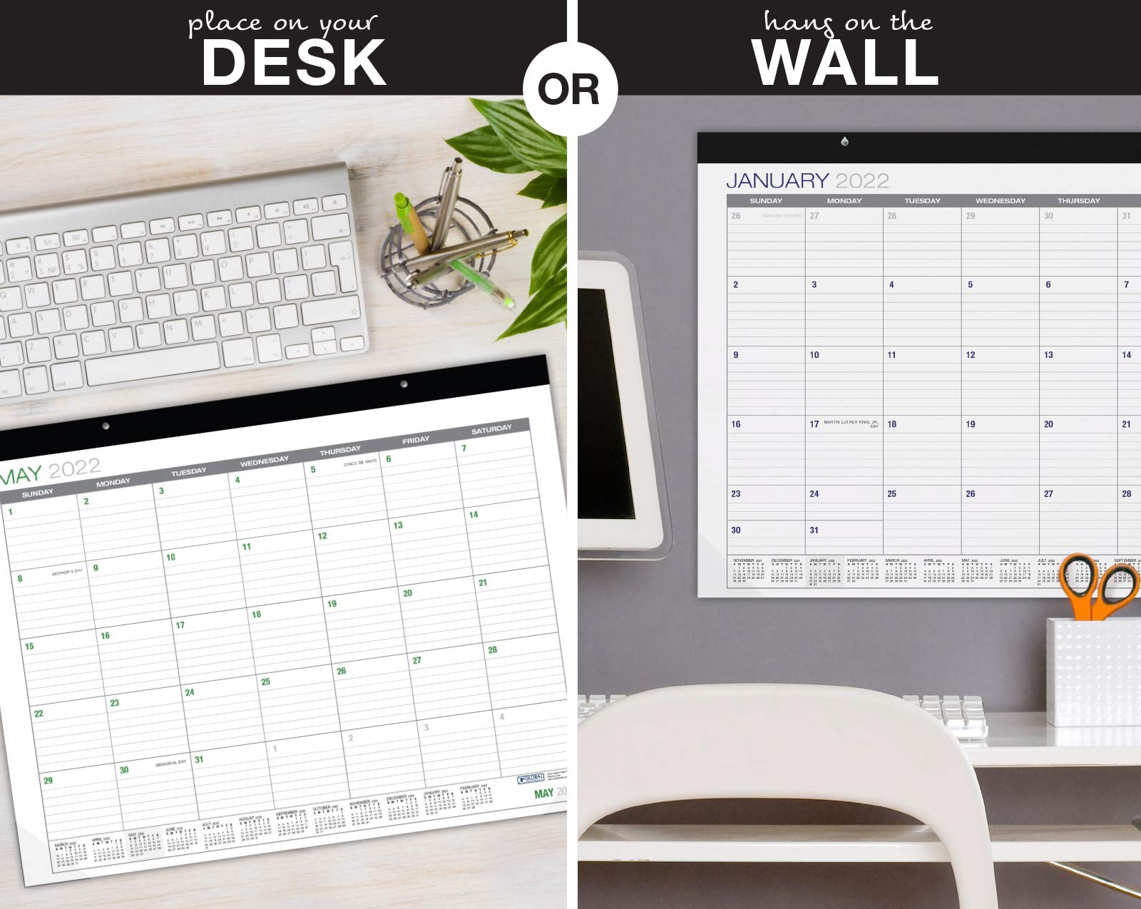 Global Printed Products Professional Desk Calendar 2022: Large Monthly Pages - 22"x17" - Runs Through December 2022 (Pack of 1)