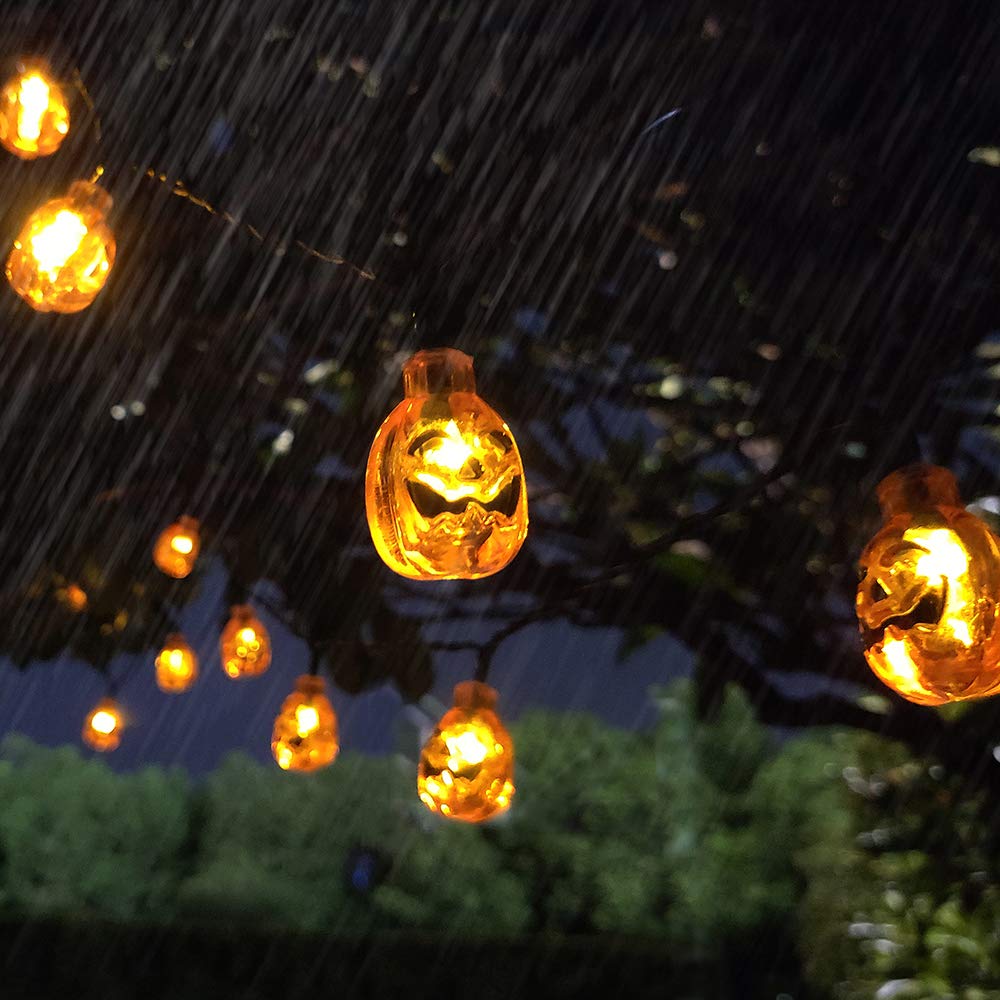 Halloween Pumpkin String Lights Eurus Home 33 ft 50 LED Halloween Lights | Solar Powered Pumpkin Lights with 8 Lighting Modes Jack-O-Lantern Decorative Lights for Indoor Outdoor Halloween Party IP65