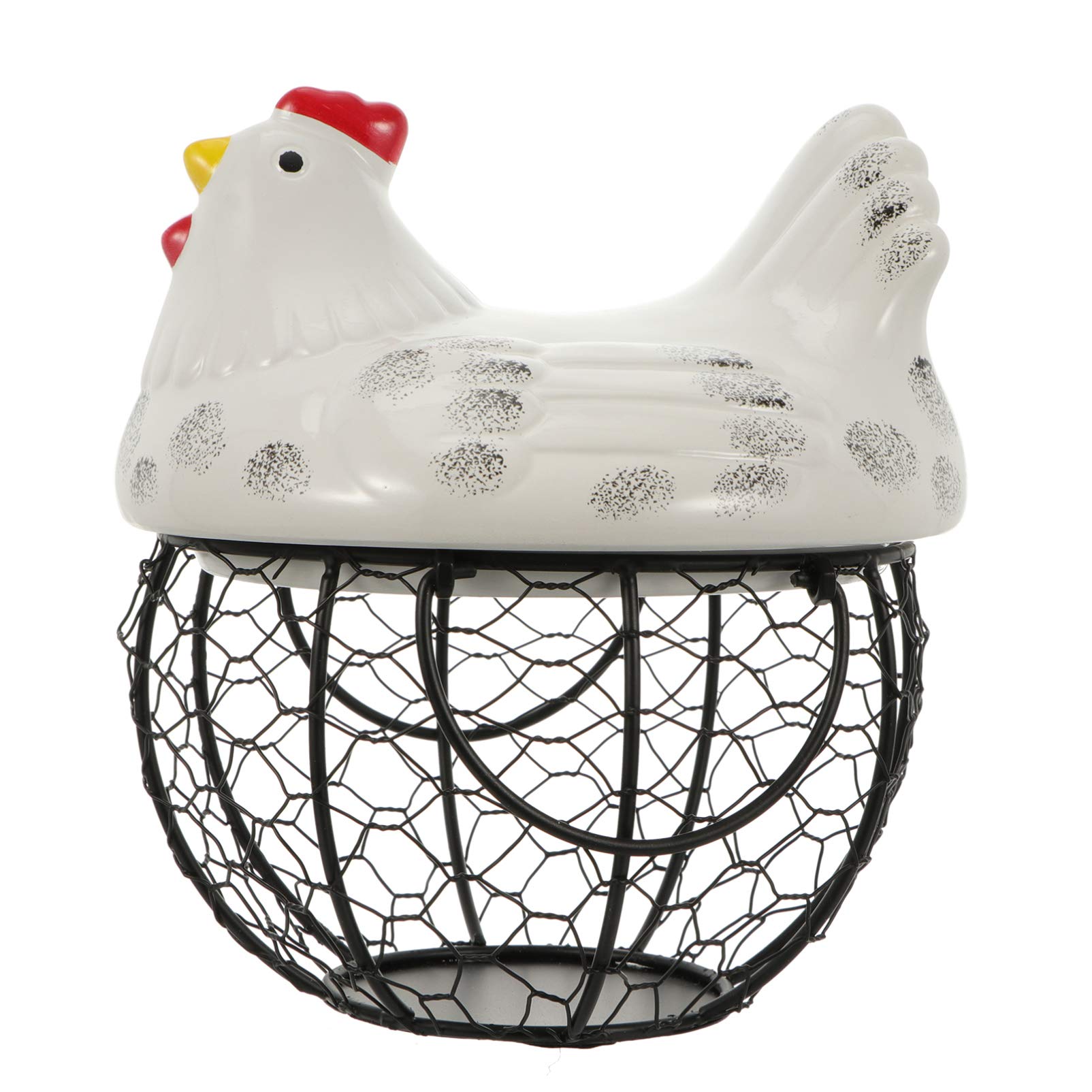 Kichvoe 1pc Egg Basket Chicken Egg Holder Basket Egg Holder Countertop Egg Storage Wire Food Snack Basket Round Chicken Egg Wicker Storage Basket Iron Basket Cover Ceramic Desk White Fruit
