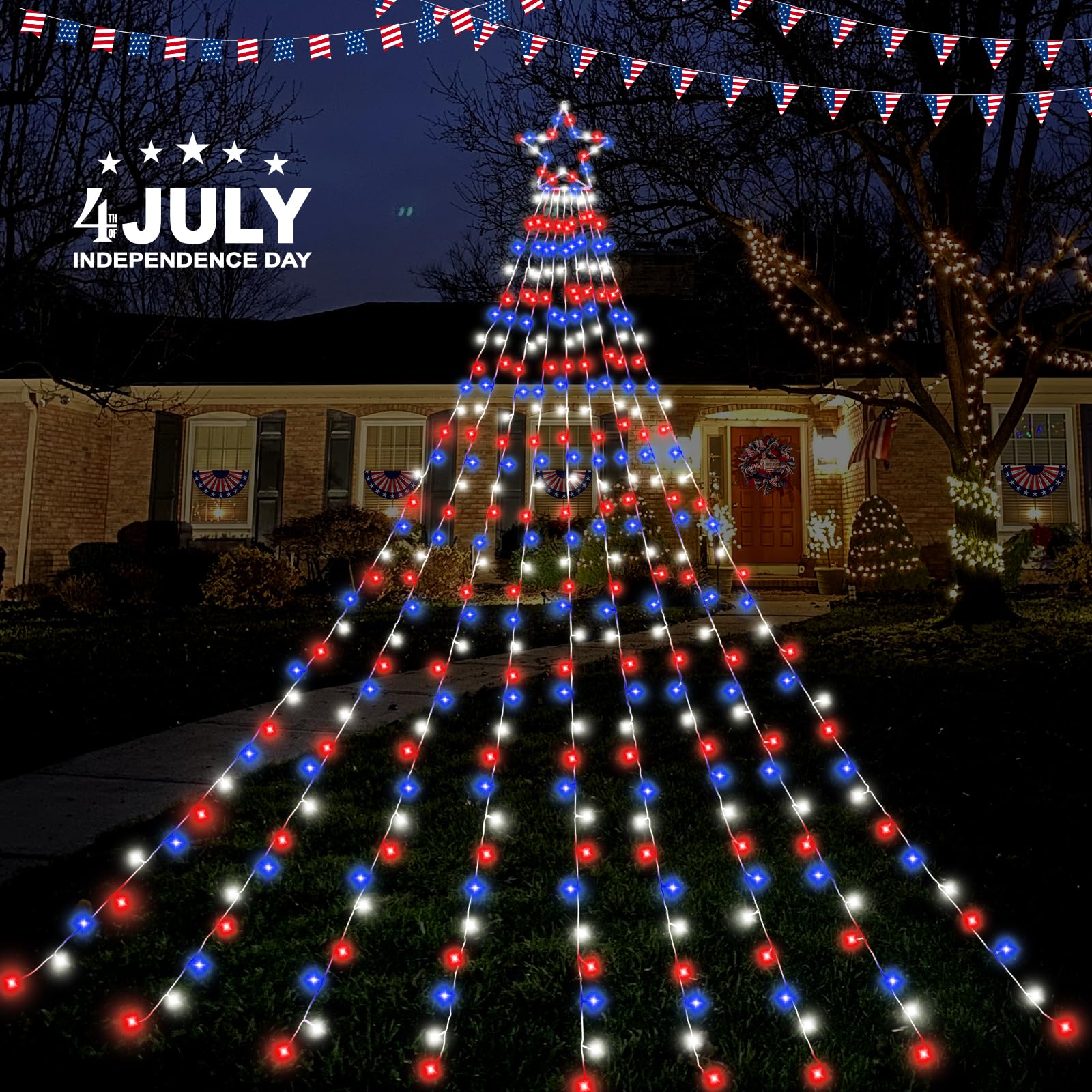 FUNIAO Christmas Decoration Lights, 320 LED Star String Lights Tree Topper Lights with 12" Star for Yard, Garden, New Year, Wedding, Party - Red&Green