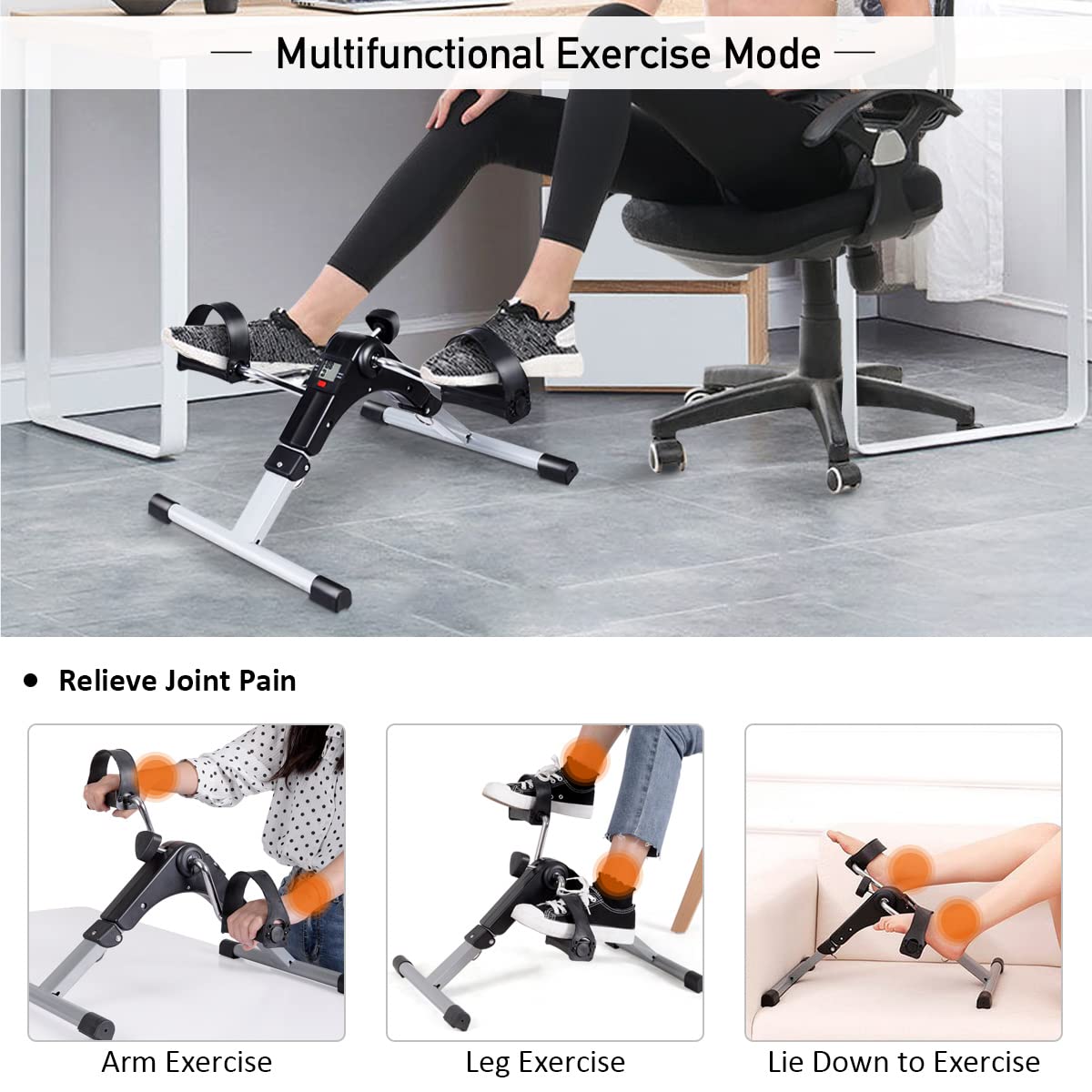 GYMAX Under Desk Bike Pedal Exerciser, Folding Mini Foot/Arm/Leg Pedal Exerciser with LCD Monitor & Adjustable Resistance, Fully Assembled Floor Pedal Exerciser