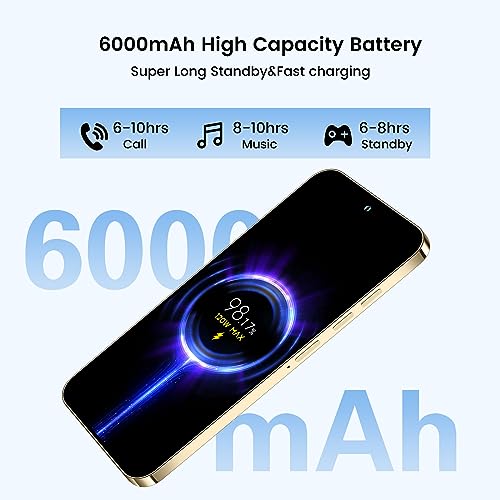 WV LeisureMaster A14pro Max Unlocked Phone, 6+256GB Android 13.0 Smartphone, 6.82-inch HD Screen, Dual SIM, Dual Standby, 6000 mAh Battery, 64MP Camera, 2796 * 1290 Resolution 5g Phone(Gold)