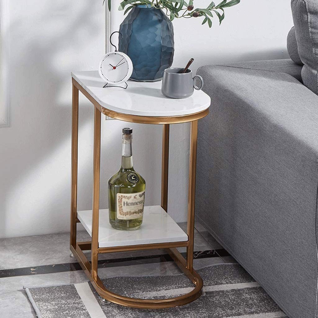 GHGHF Minimalist Marble Side Creative Living Room Sofa Small Side Table Bedroom Bedside Table Cabinet Wrought Iron Side Table